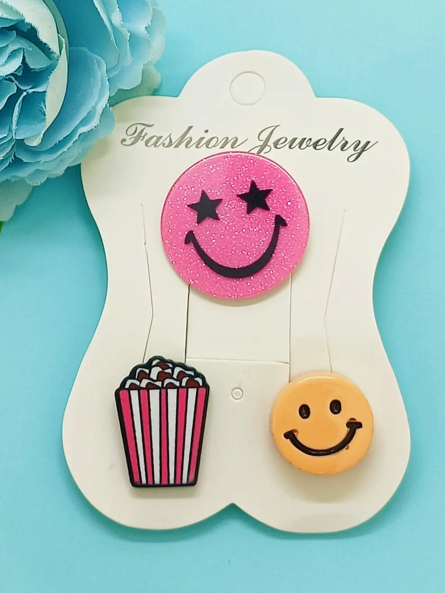 Smiley Face, Popcorn, and Smiley Face Lapel Pin Sets – 9blings